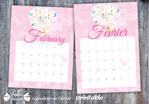 Calendrier Février 2015 - Je veux du rose ! - Papier Bonbon