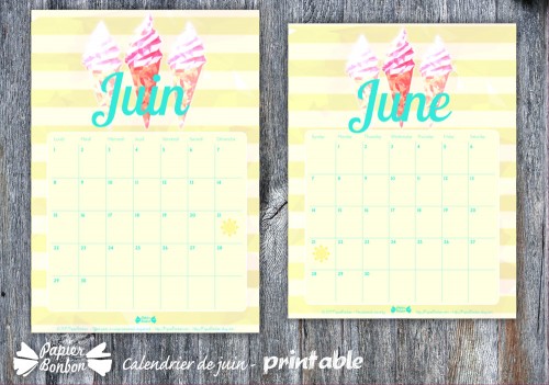 Calendrier de juin - printable - Papier Bonbon