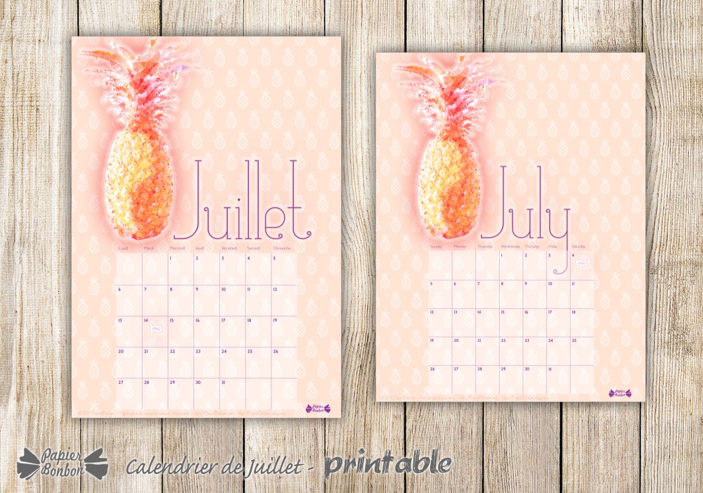 Blank July Pineapple Calendar