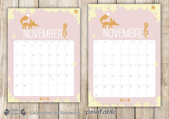 Calendrier de Novembre - Printable - Papier Bonbon