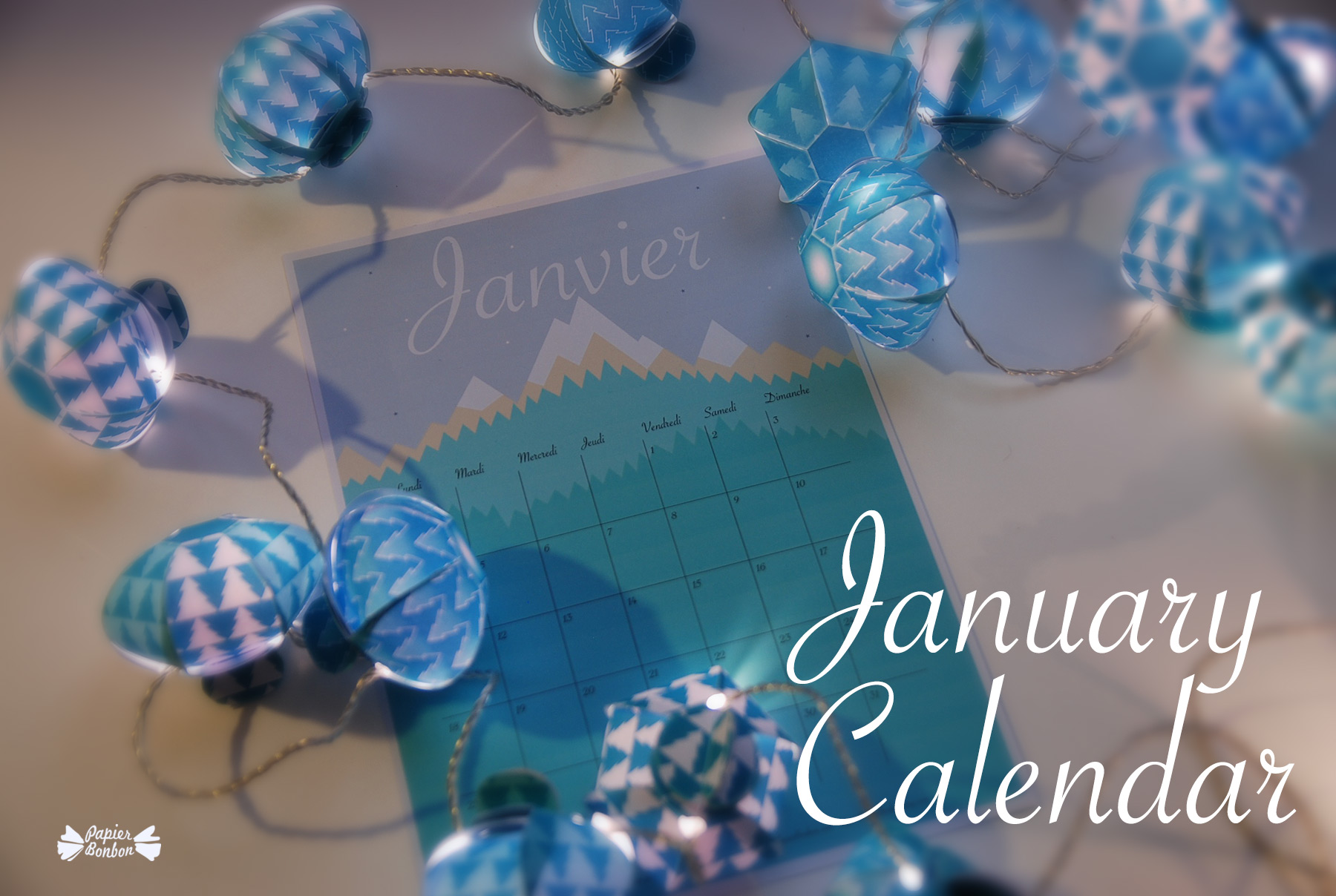 January 2016 Printable calendar - Papier Bonbon