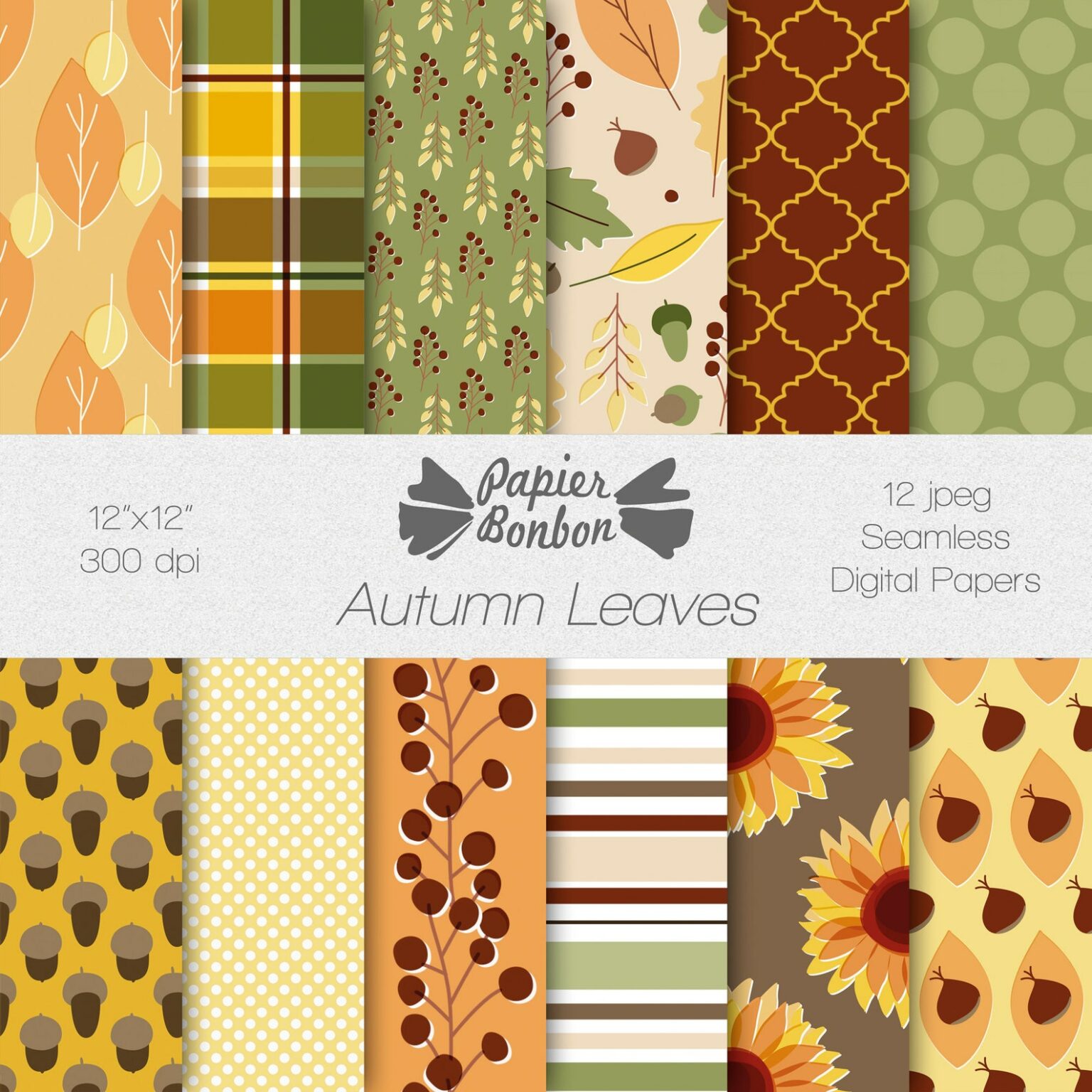 Papiers scrapbooking feuilles d'Automne - Papier Bonbon
