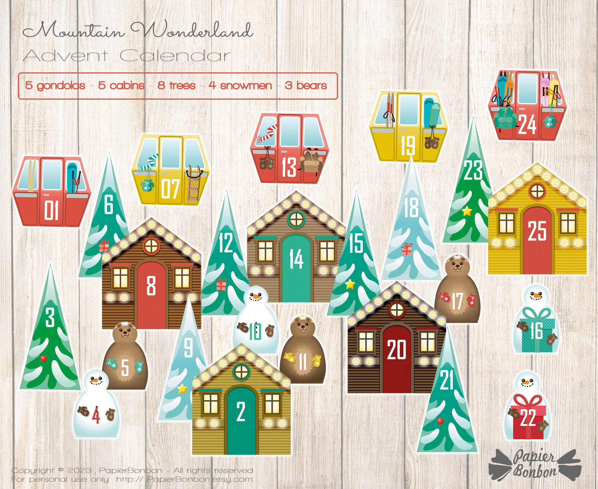 Mountain Wonderland Ski Advent Calendar - Papier Bonbon